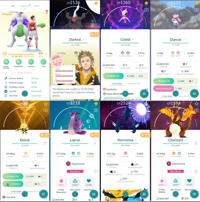 1747 LV46 2019 Shiny GMax Lapras Shiny Shadow Mewtwo Shiny Celebi Shiny ...