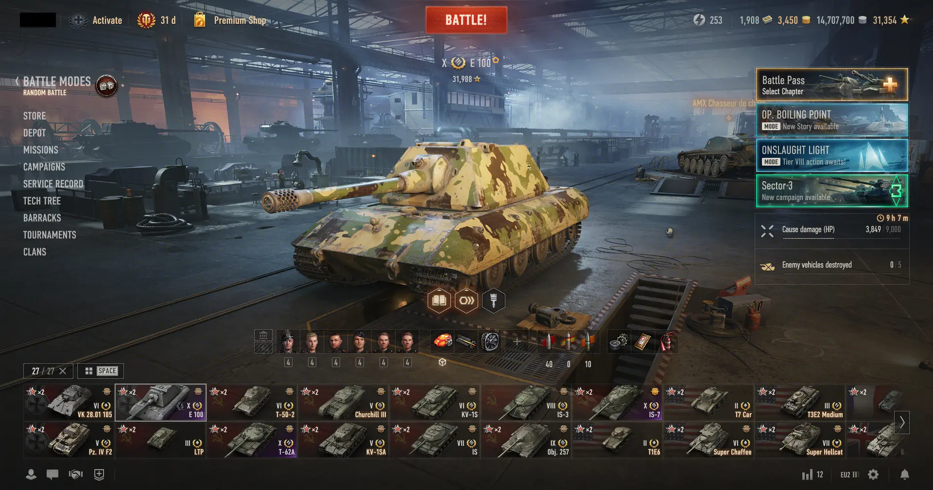 6 Tier X Tanks (E 100, Błyskawica, 121B) + 21 Tanks of Various Tiers In ...