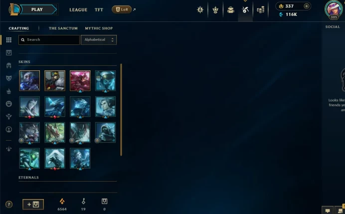 NA EMAIL CHANGEABLE ALL CHAMPIONS 289 SKINS 15 MYTHIC 7 PRESTIGE 244 ...