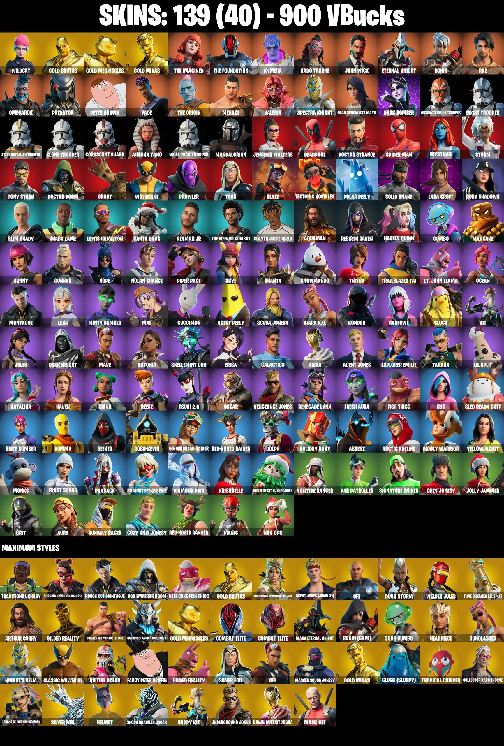 (PC/PSN/XBOX) 139 SKINS / Wildcat / Gold Brutus / Gold Meowscles / Gold ...