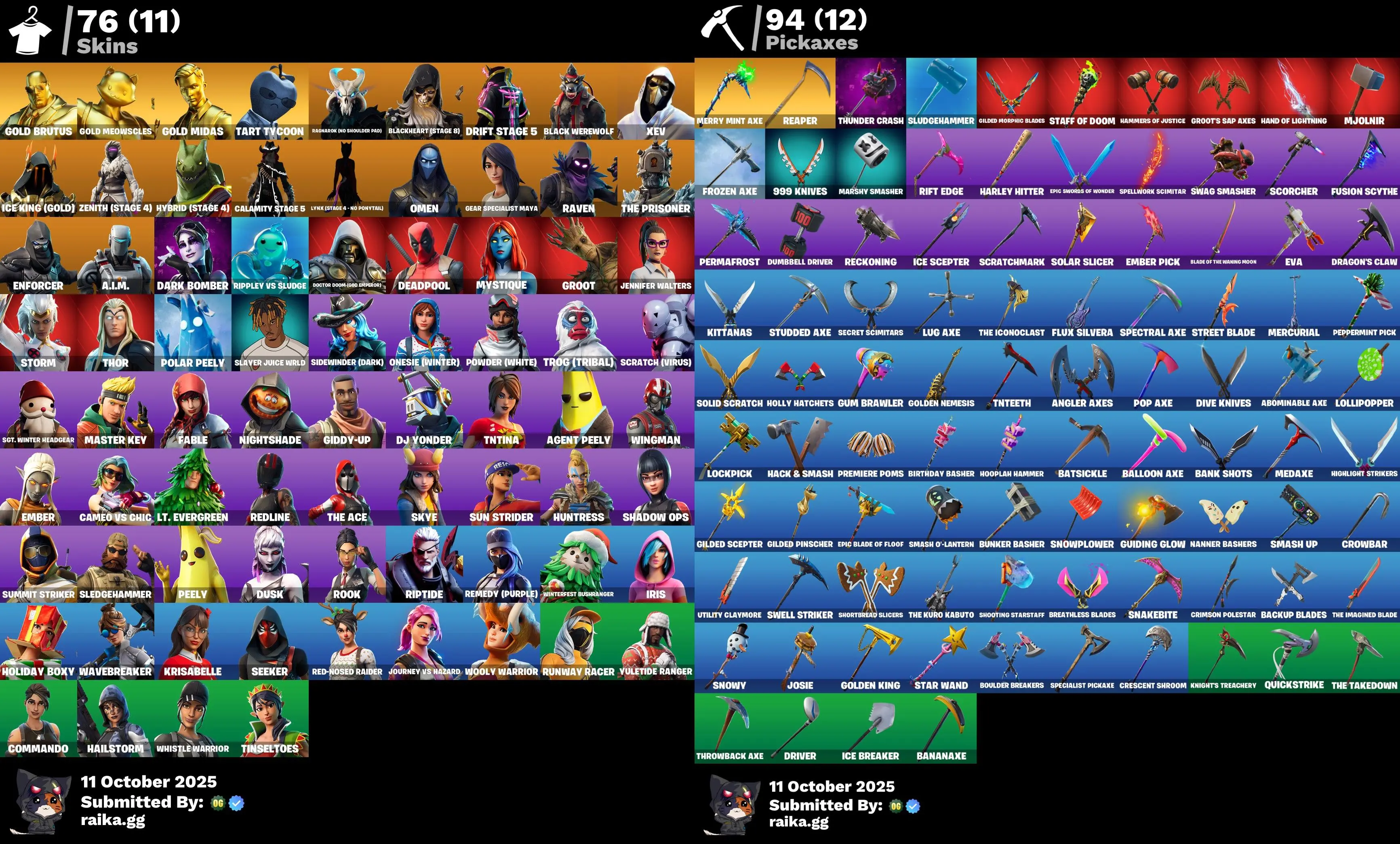 [PC/PSN/XBOX] 76 skins | Merry Mint Axe | Raven | Peely | Deadpool ...