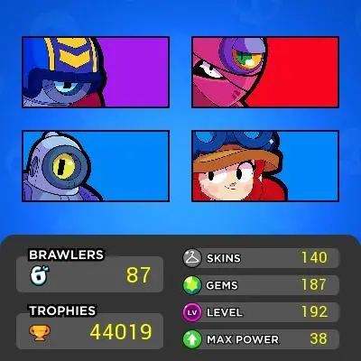 87 BS 44k TROPHIES 140 SKINS RANK 40 [6] RANK 35 [8] RANK 30 [14] RANK ...