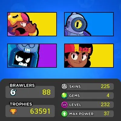 88 BS 63k TROPHIES 225 SKINS MAX RANK [18] RANK 40 [11] 15 HYPERCHARGE ...