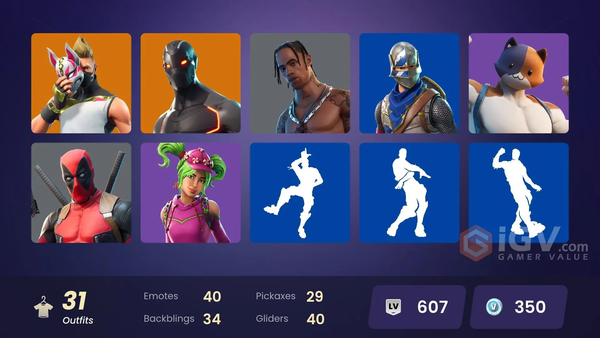 [PC/PSN/XBOX] 31 skins | Blue Squire(OG) | Royale Knight(OG) | Blue Team Leader | Travis Scott ...