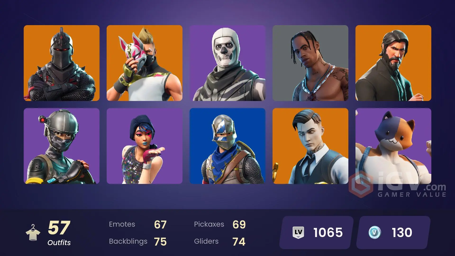 {PC/PSN/XBOX} 57 skins, Black Knight + Travis Scott, Asto Jack, Gold ...