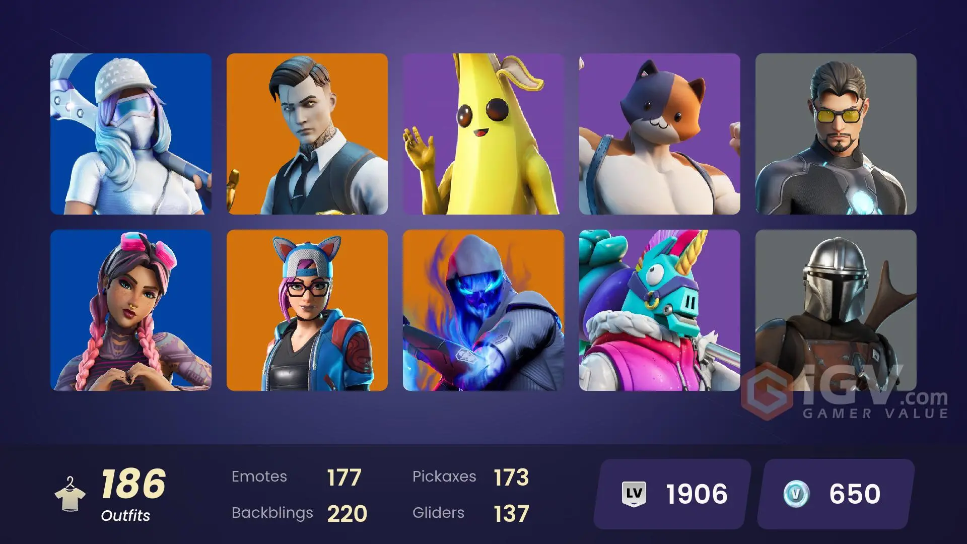 [PC/PSN/XBOX] 186 Skins | Merry Mint Axe | Midas | Peely | Lil' Kev ...