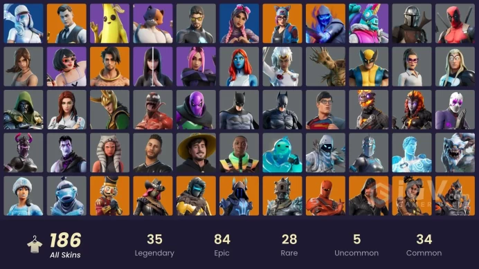 [PC/PSN/XBOX] 186 Skins | Merry Mint Axe | Midas | Peely | Lil' Kev ...