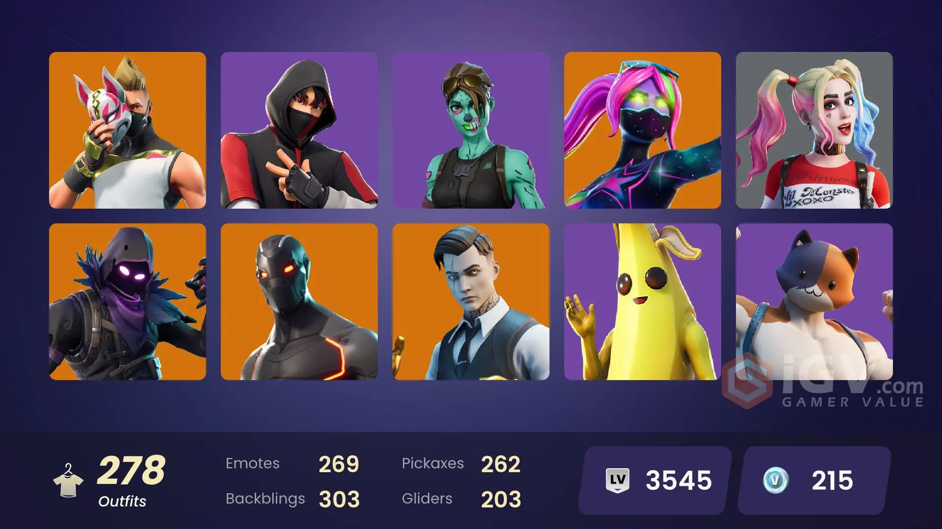 (PC/XBOX) 200 VB) 278 SKINS / IKONIK / LEVIATHAN AXE / CHUN-LI / LAUGH IT UP / DRIFT / JABBA ...