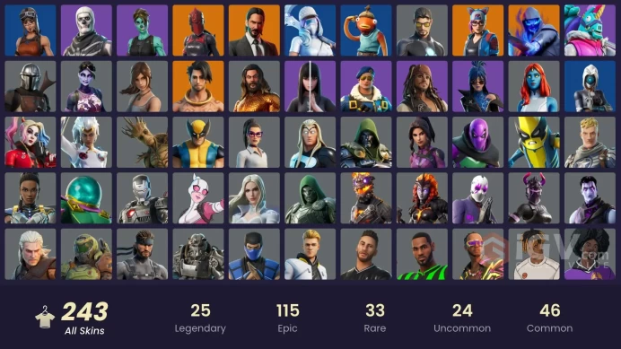 243 skins | PC | Merry Mint Axe | Renegade Raider | John Wick | Royale ...
