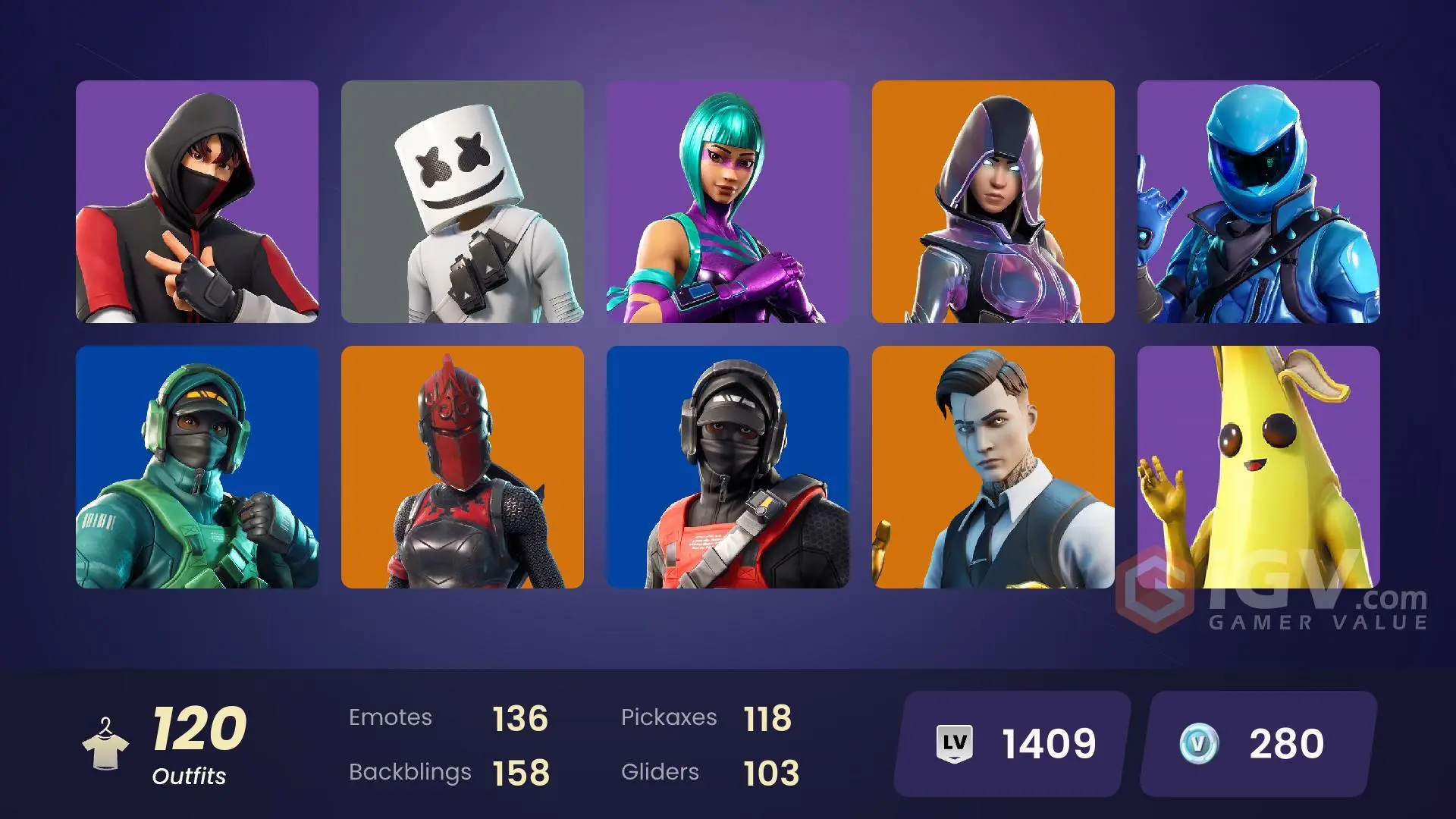 (PC) 280 VB) 120 SKINS / WONDER / IKONIK / HONOR GUARD / STEALTH REFLEX ...