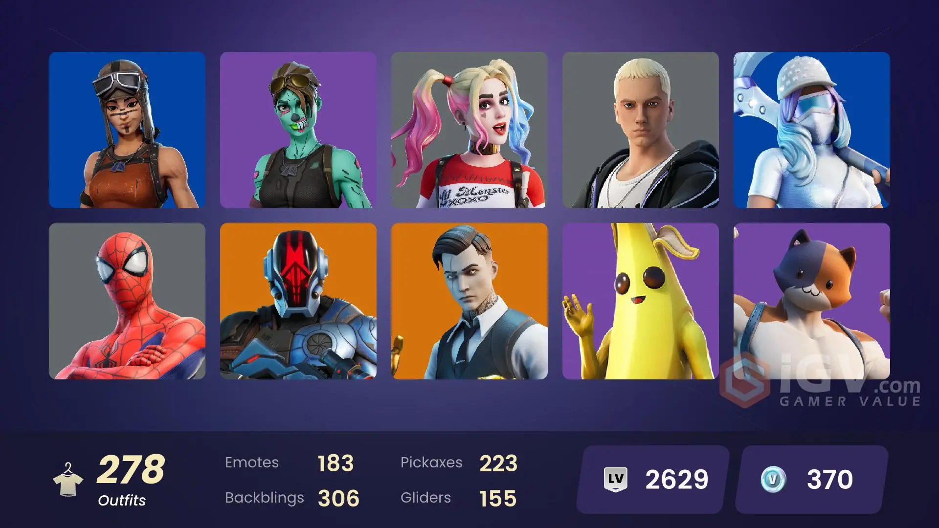 [PC] 278 skins | Jules | Aura | Ghoul Trooper | Harley Quinn | Spider ...