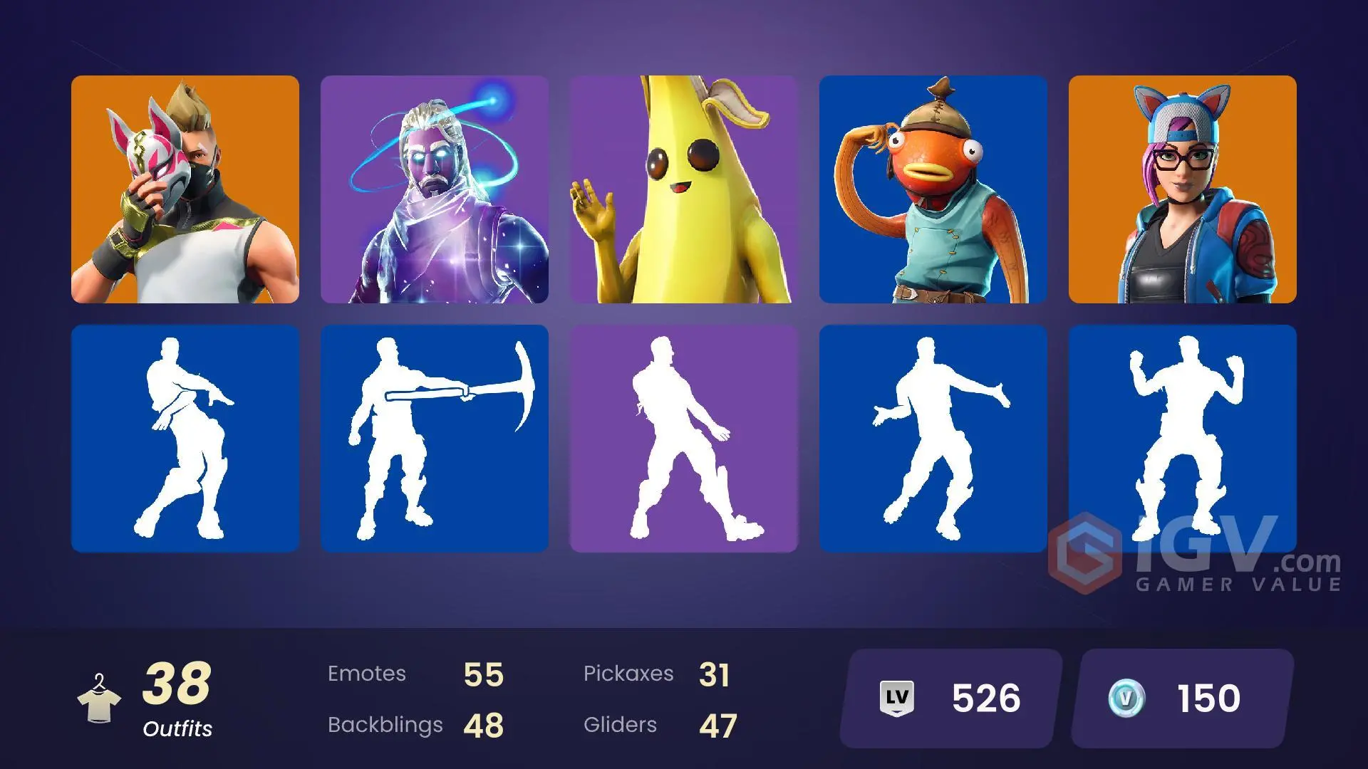 [PC/PSN/XBOX] 38 Skins | Galaxy | Drift | Fishstick | Peely | Lil' Kev ...