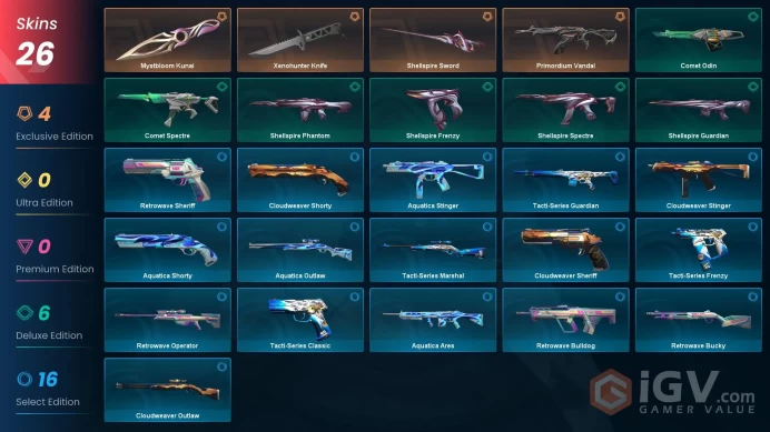 EU / 26 LUX SKINS (Primordium Vandal) + 3 KNIVES (Mystbloom Kunai ...