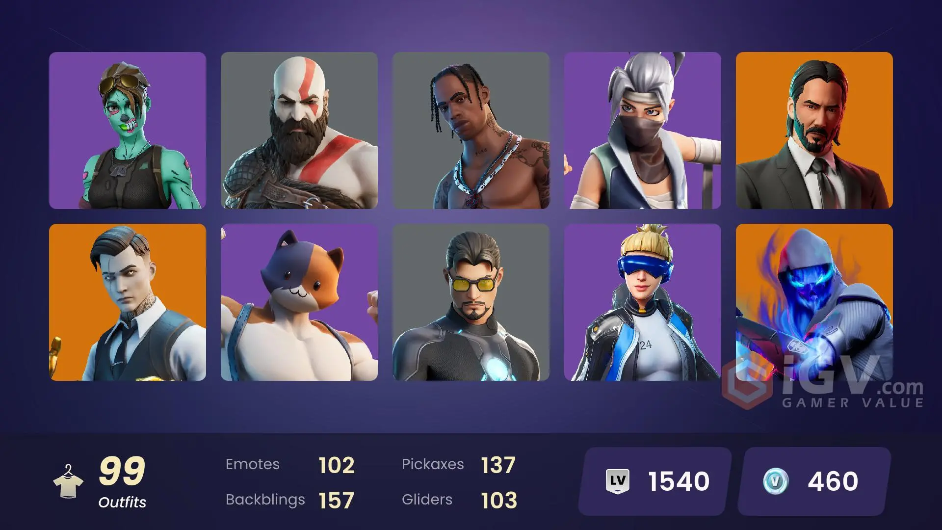 (PC) 460 VB) 99 SKINS / NEO VERSA / TRAVIS SCOTT / ASTRO JACK / GOLD ...