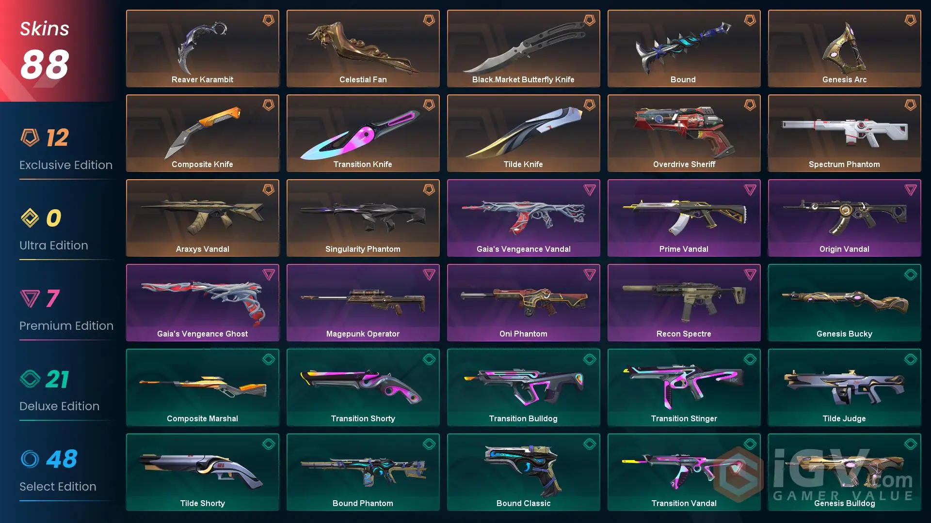 EU 88 skins | Reaver Karambit | Celestial Fan | Singularity Phantom ...