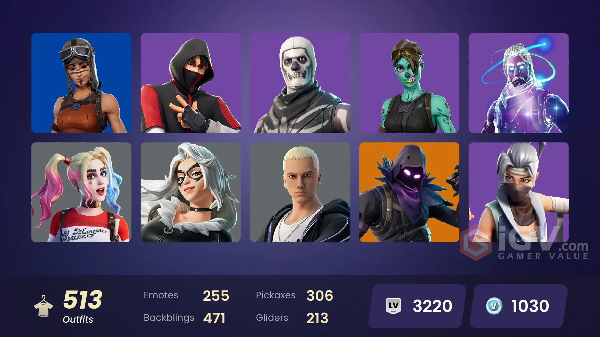 (PC) 930 VB) 514 SKINS / WONDER / WILDCAT / GALAXY / IKONIK / DARK SKULLY / ROGUE SPIDER KNIGHT ...