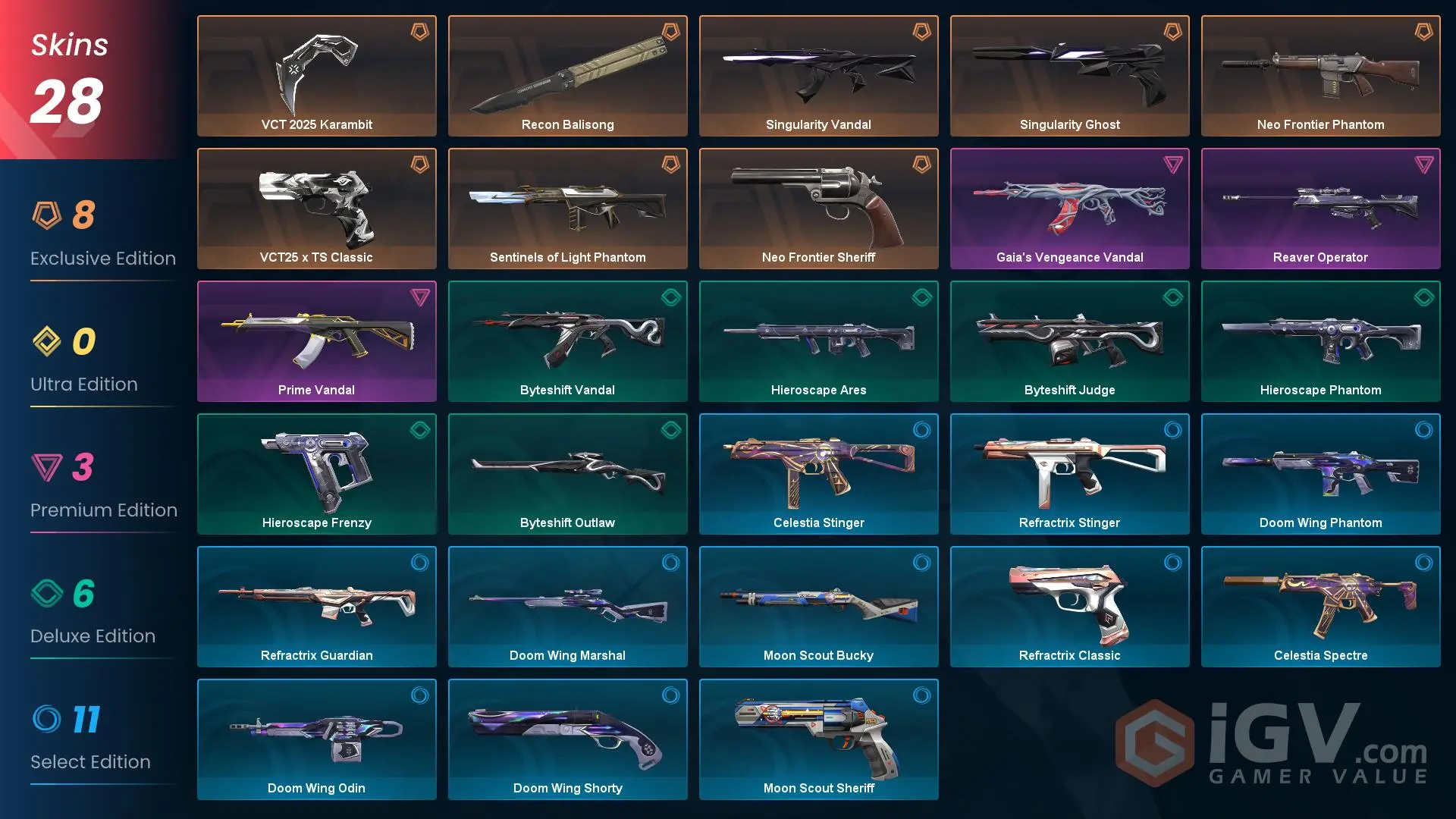 TR|EU VCT KARAMBIT+Singularity Vandal+Neo Frontier Phantom+Neo Frontier ...