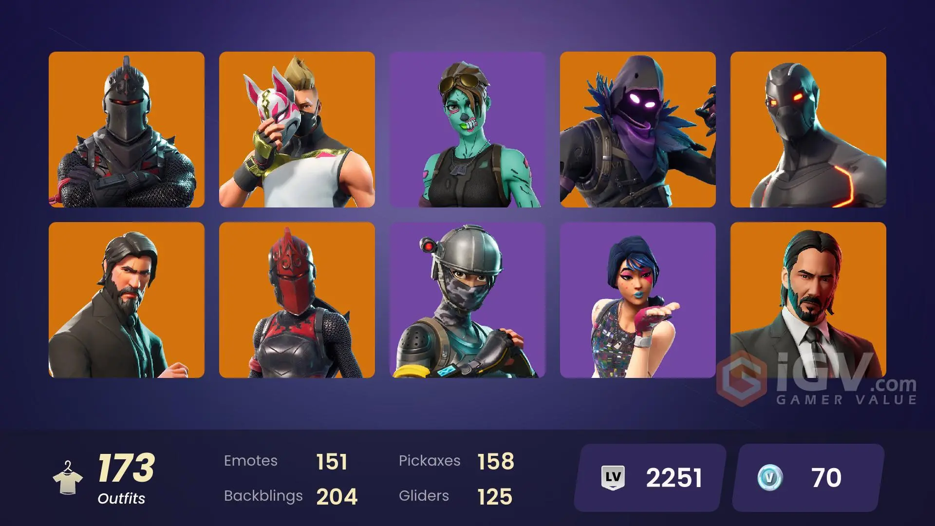 FA | PC | 166 skins | Black Knight , Black Shield , Blackheart , Royale ...