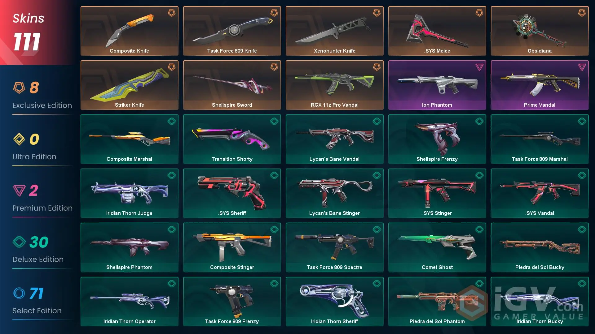 NA + 111 Skins | 7 Knives | Rgx11z Pro Vandal | Xenohunter Knife ...