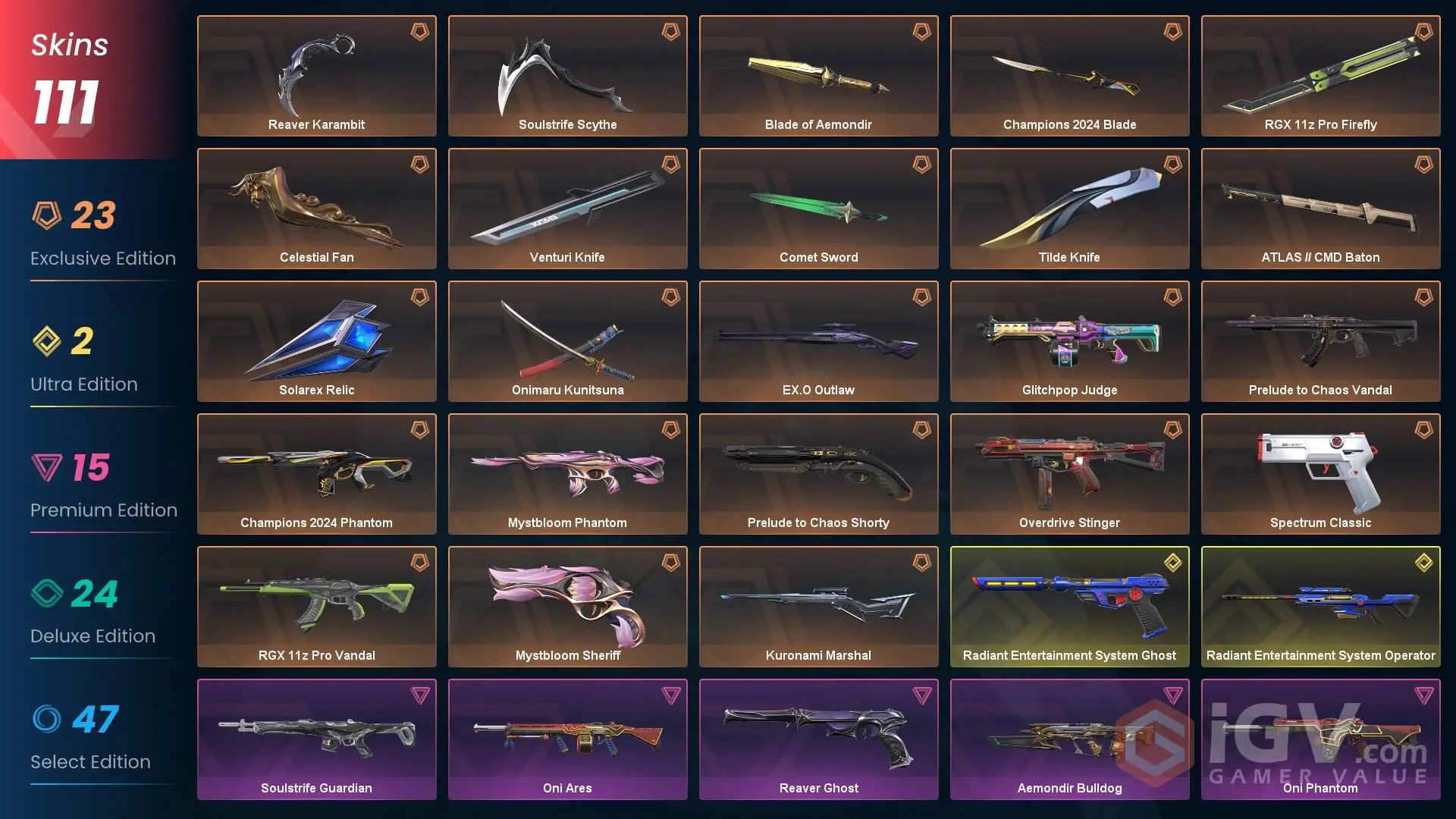 Full Access 36 Premium Skins Champions 2024 Set Reaver Karambit RGX 11z ...