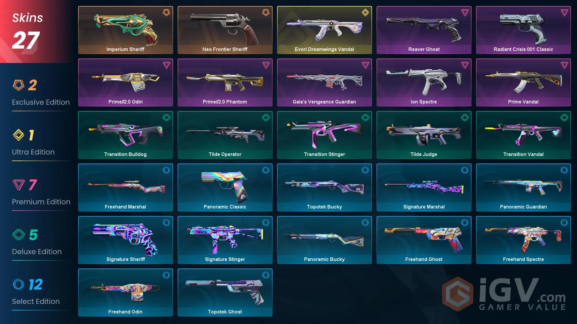 EU-TUR | 27 Skins | Evori Dreamwings Vandal | Neo Frontier Sheriff ...