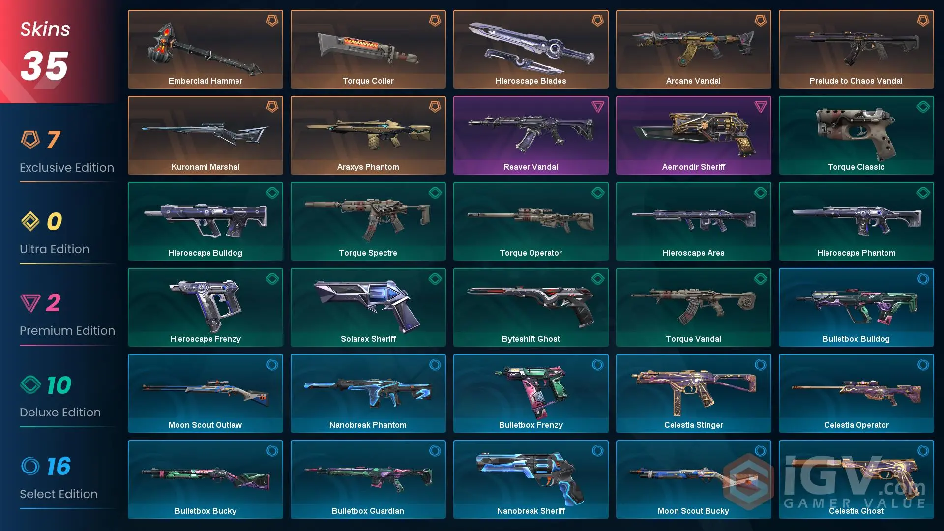 EU-Turkey 35 Skins Arcane Vandal Emberclad Hammer Kuronami Marshal ...