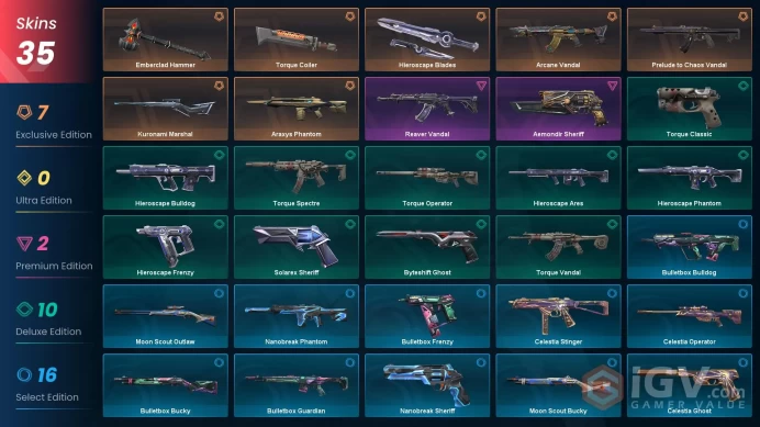 EU-Turkey 35 Skins Arcane Vandal Emberclad Hammer Kuronami Marshal ...