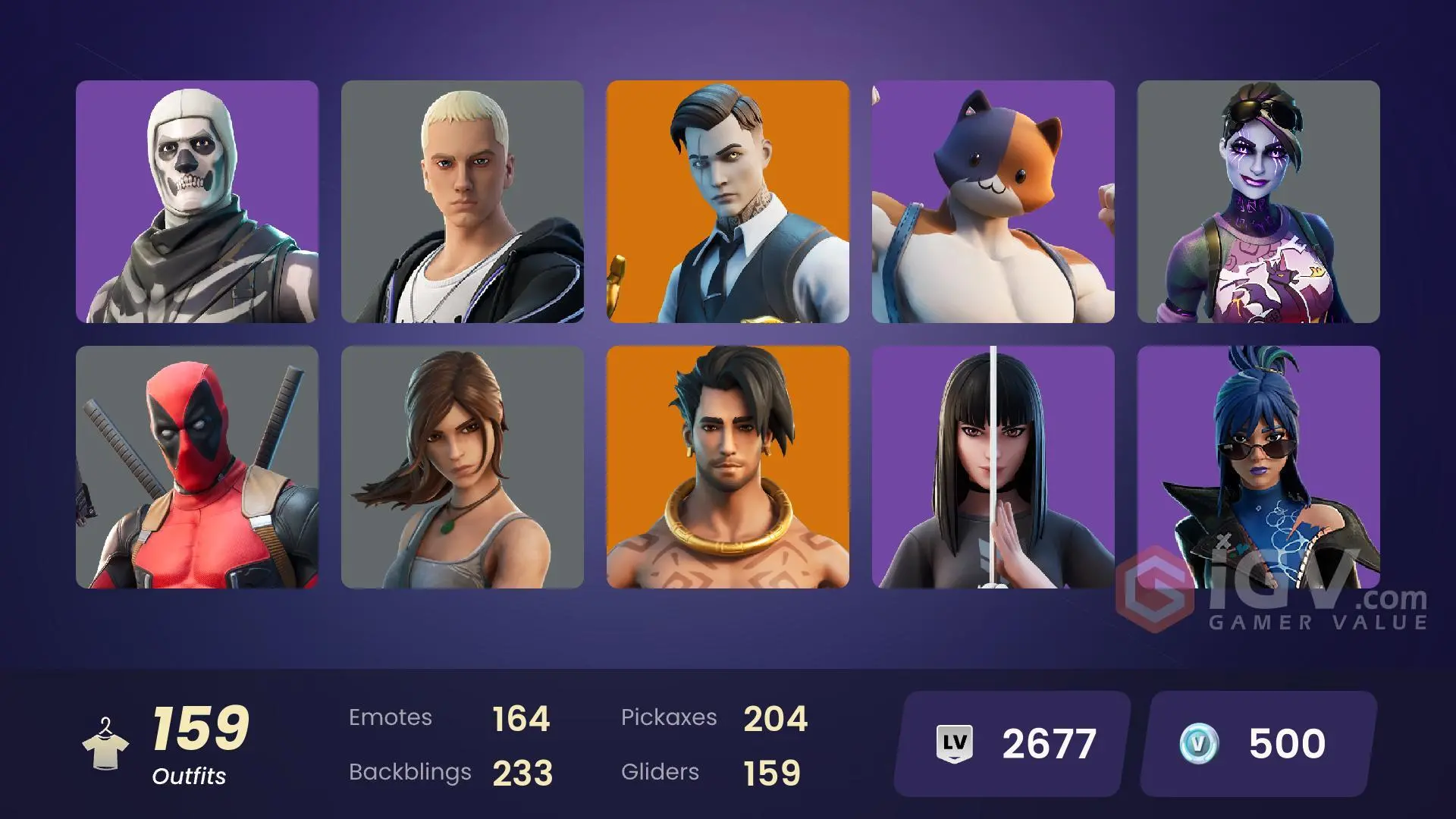 Fortnite Account – 165 Skins 161 Pickaxes 123 Emotes 128 Gliders - iGV
