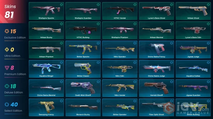 EU 【81 SKINS 49700 VP Relic of the Sentinel Recon Balisong Gaia's Wrath ...