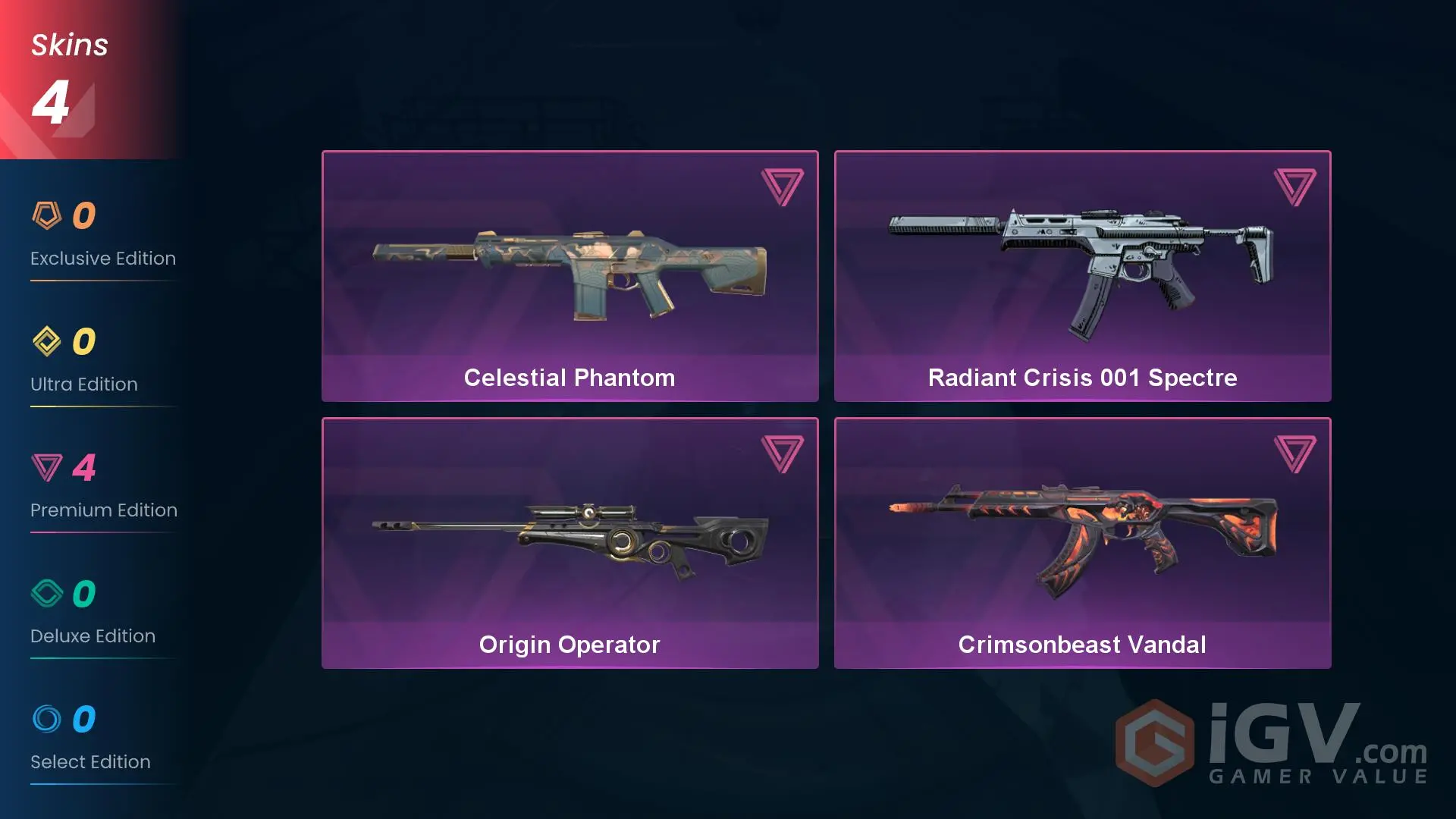 [NA] - SKINS 4 - Origin Operator - Crimsonbeast Vandal - Radiant Crisis 001 Spectre - FULL ...