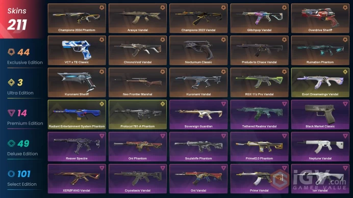 NA+211 skins+1650000VP+Protocol 781-A Phantom+Aperture Stiletto+Minima ...