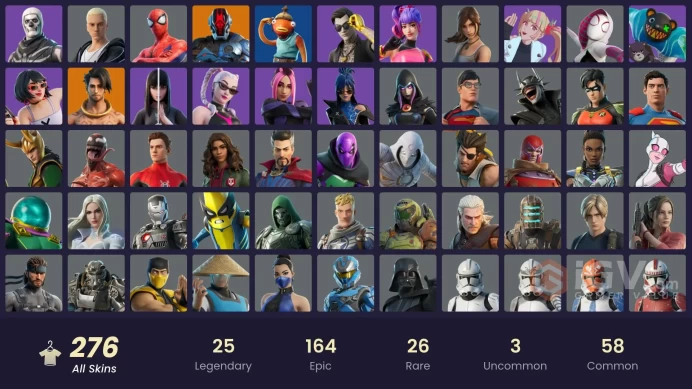 [ALL PLATFORMS]-276 Skin-292 Pickaxes-205 Emotes-195 Gliders-Kitana ...