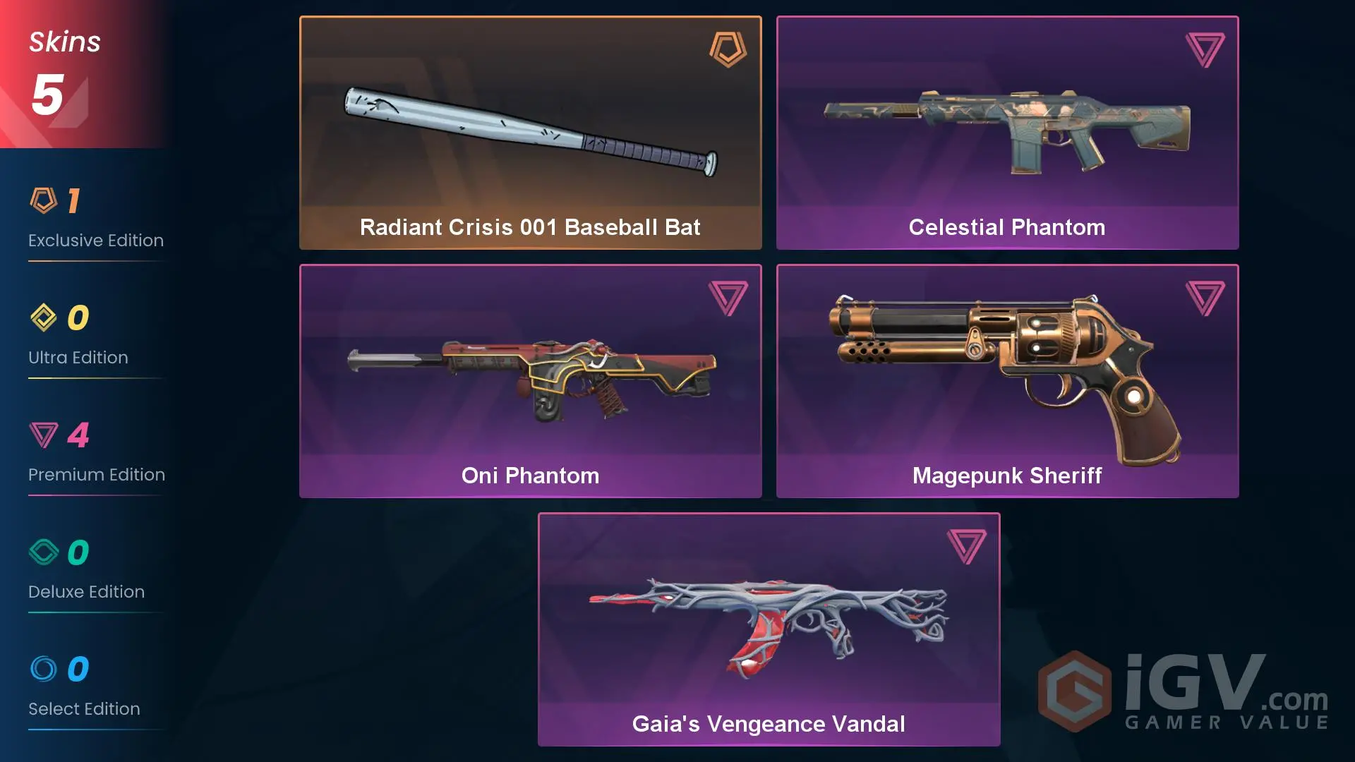 EU - LVL 17 - UNRANKED - 1 KNIFE - 5 SKINS (~10,650 VP) Radiant Crisis ...