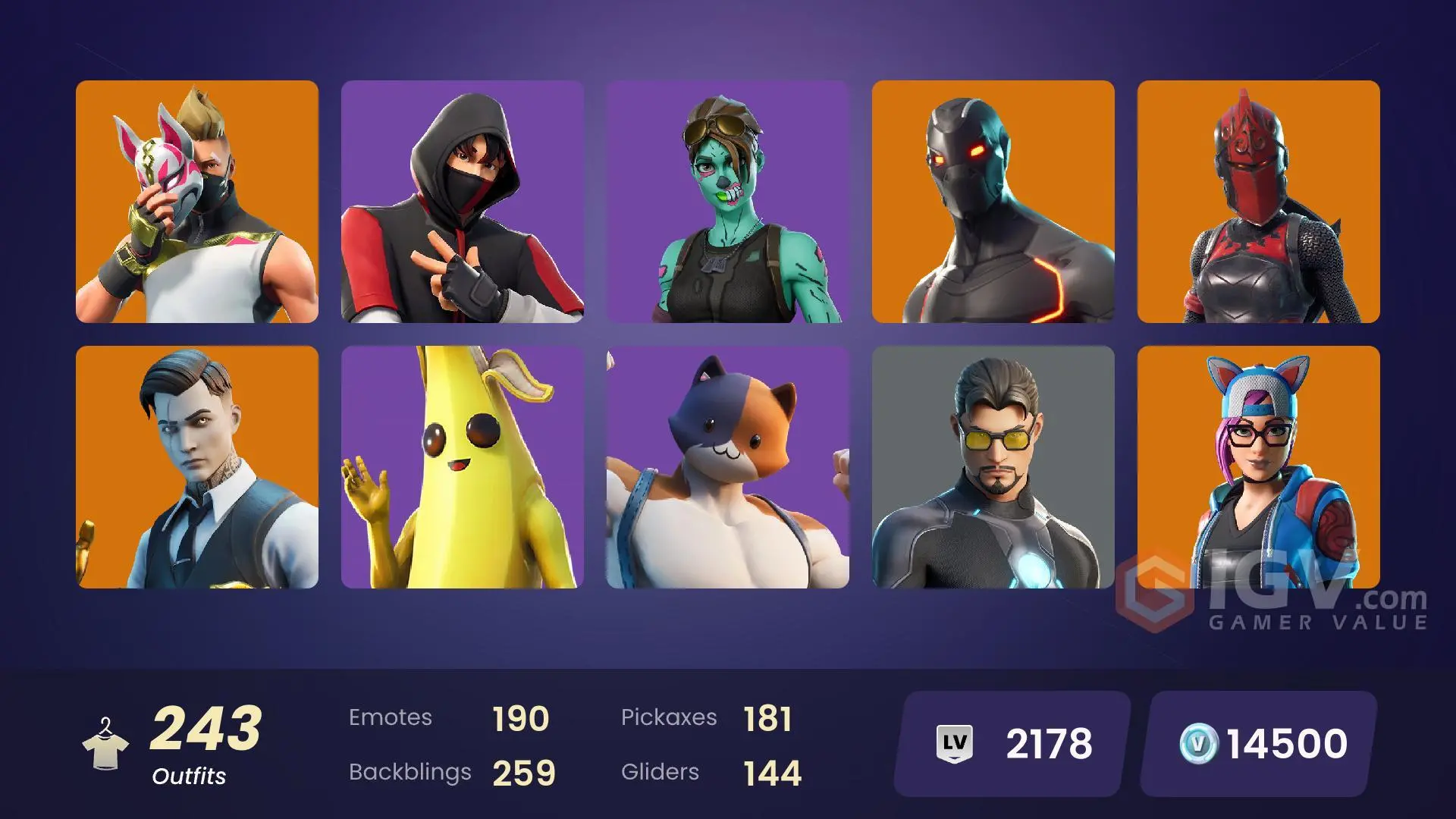 PC/PSN/XBOX 243 skins | OG STW | IKONIK | Merry Mint Axe | Aura | Lara ...