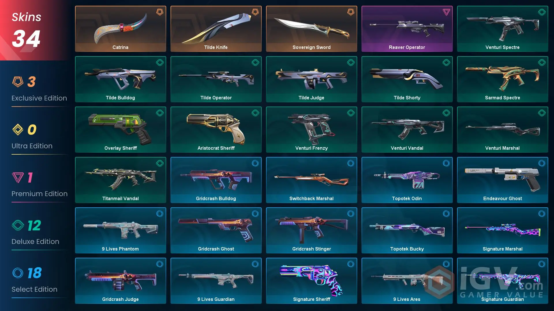 NA 34 skins / Catrina / Tilde Knife / Sovereign Sword / Reaver ...