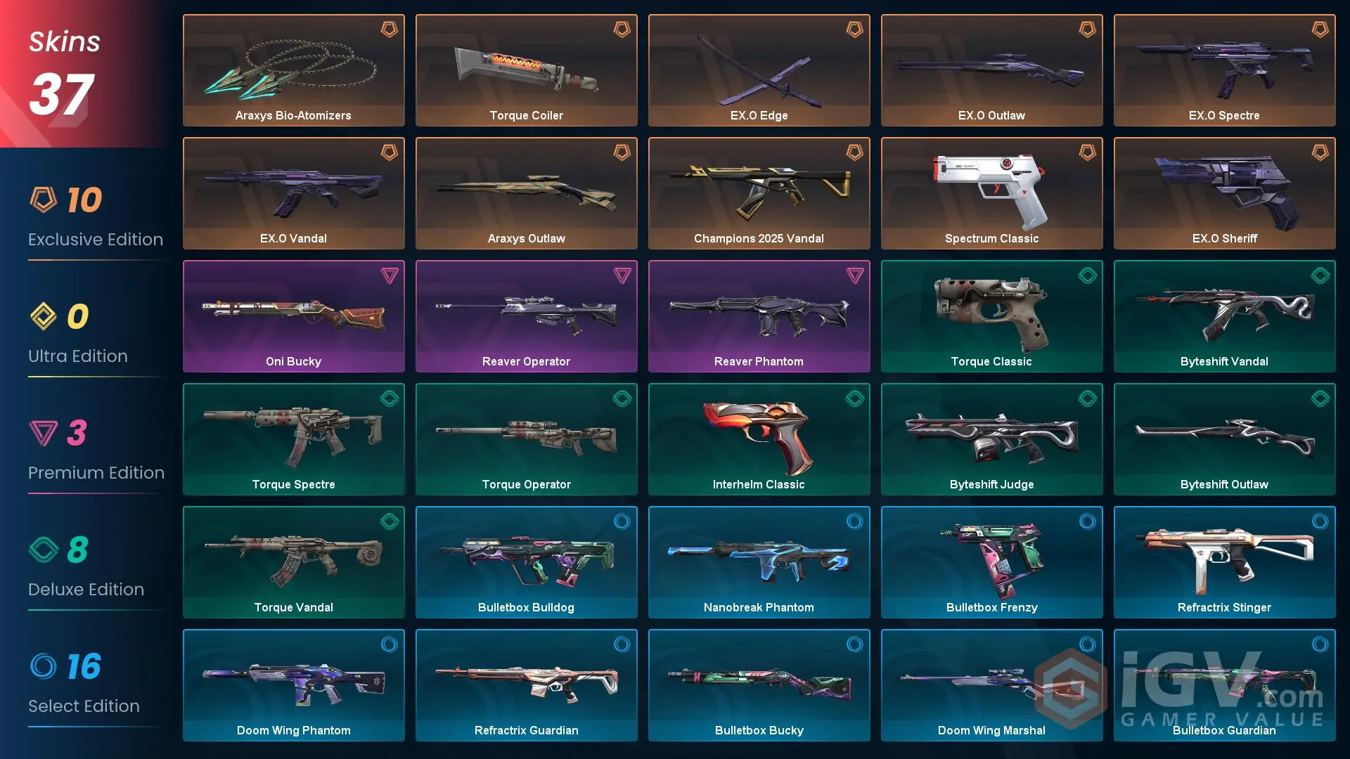 EU 37 skins | EX.O Edge | Champions 2025 Vandal | EX.O Sheriff | EX.O ...
