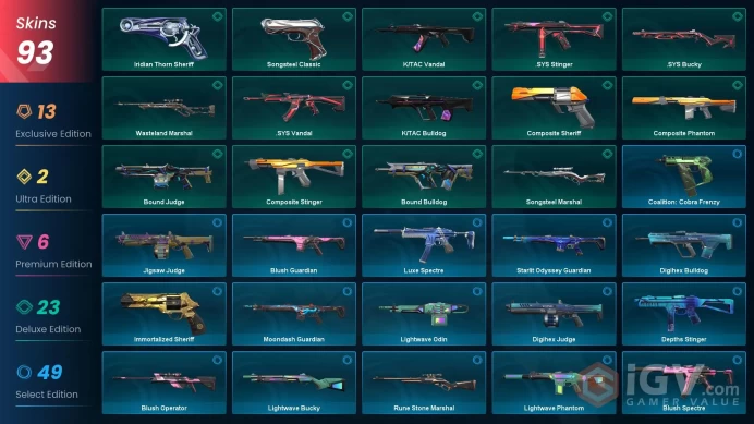 NA 93 skins | Ignite Fan | Champions 2023 Vandal | Celestial Fan ...