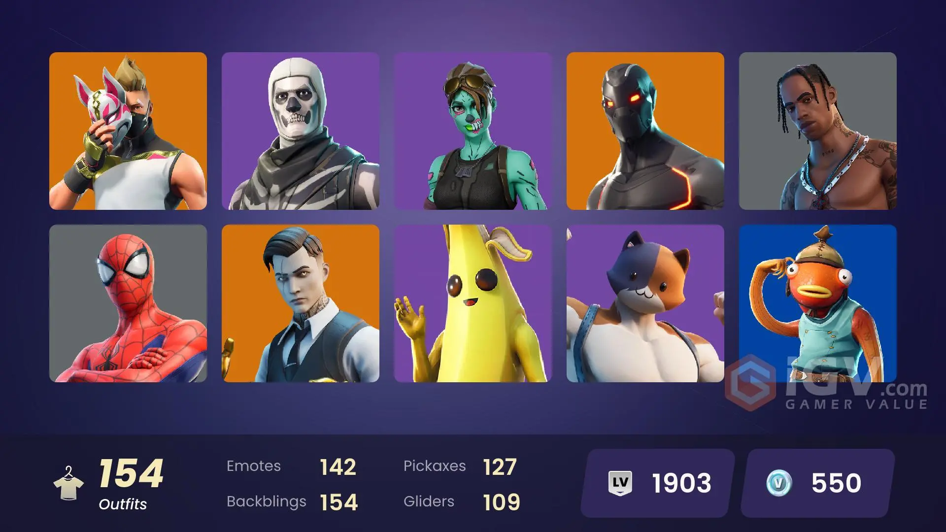 FA | 154 Skins | Travis Scott | Omega | Drift | Rogue Agent | Peely ...