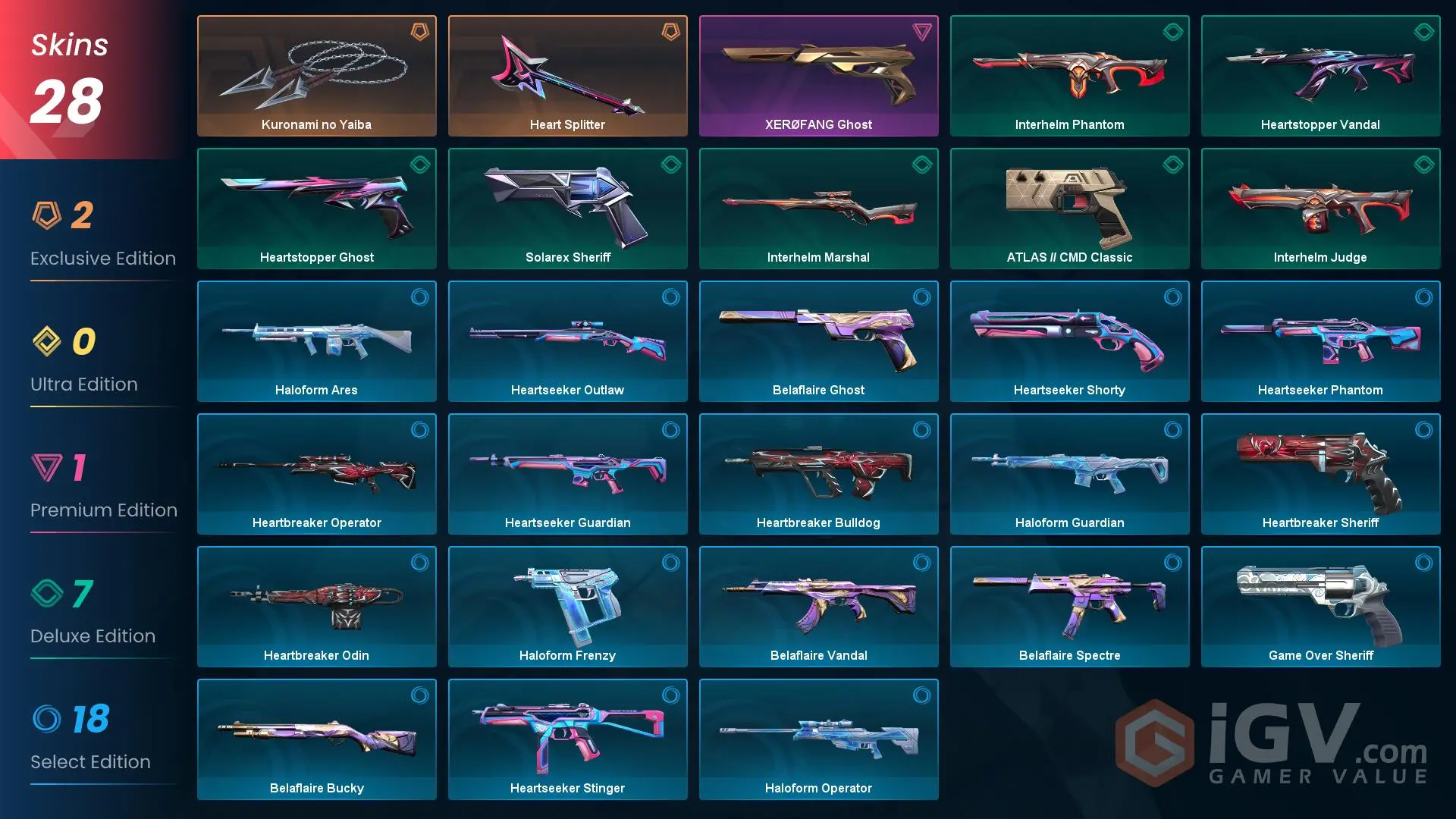 EU | 28 skins | Kuronami no Yaiba | Heart Splitter | XERØFANG Ghost ...